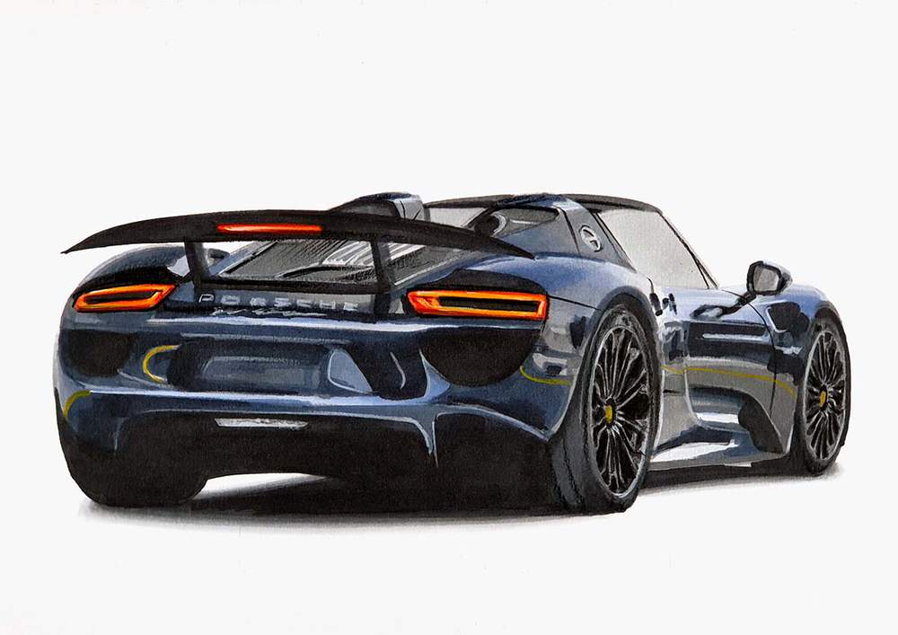 How to Draw a Porsche 918 Spyder - Easy Step-by-Step Tutorial